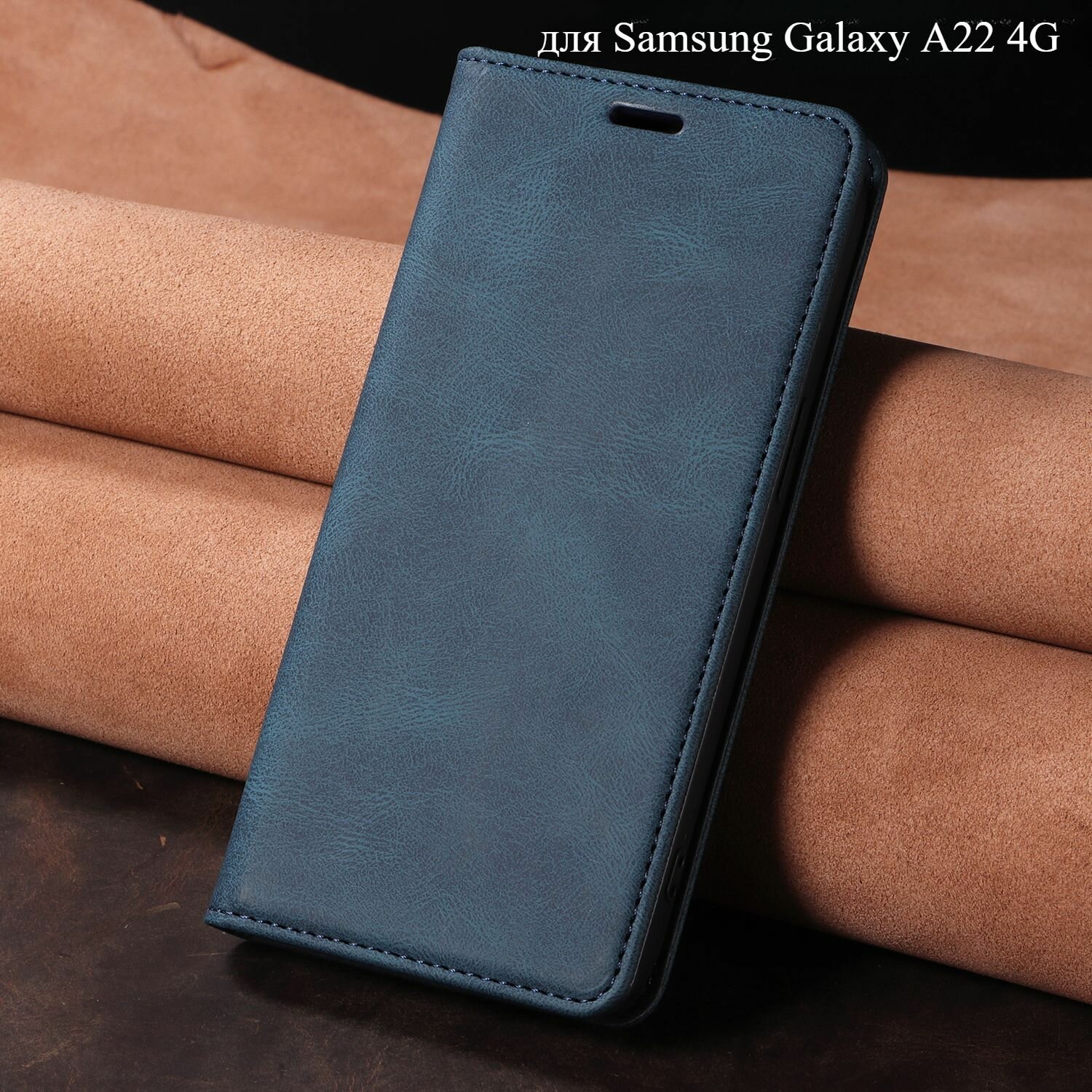 Кожаный чехол-книжка для Samsung Galaxy A22 4G (Самсунг Галакс А22 4G), магнитный, с ремешком на запястье, слотом для карт и кошельком