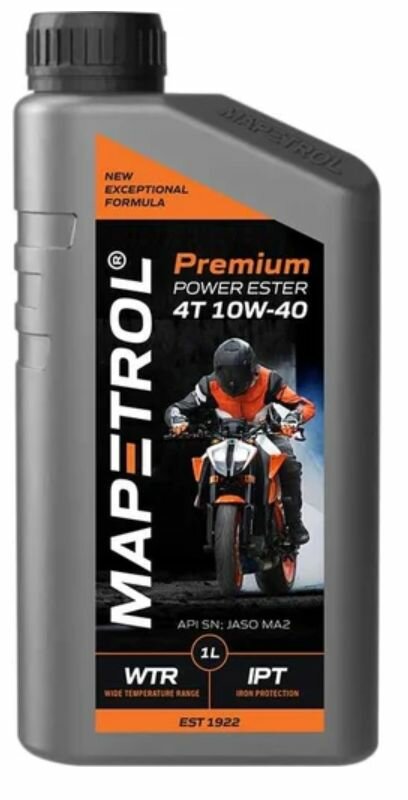 Масло для мотоциклов MAPETROL 4T premium power ester (четырёхтактное), 10W40, синтетика, 1 литр 10W40 4T синтетика 1л MAP0006