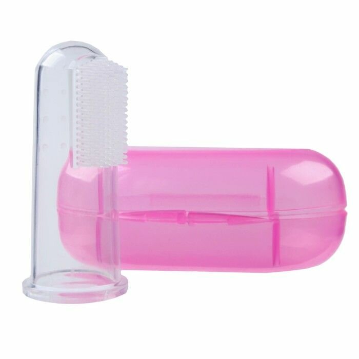 Детская зубная щетка-массажер Крошка Я силиконовая, розовая, в контейнере, от 3 месяцев