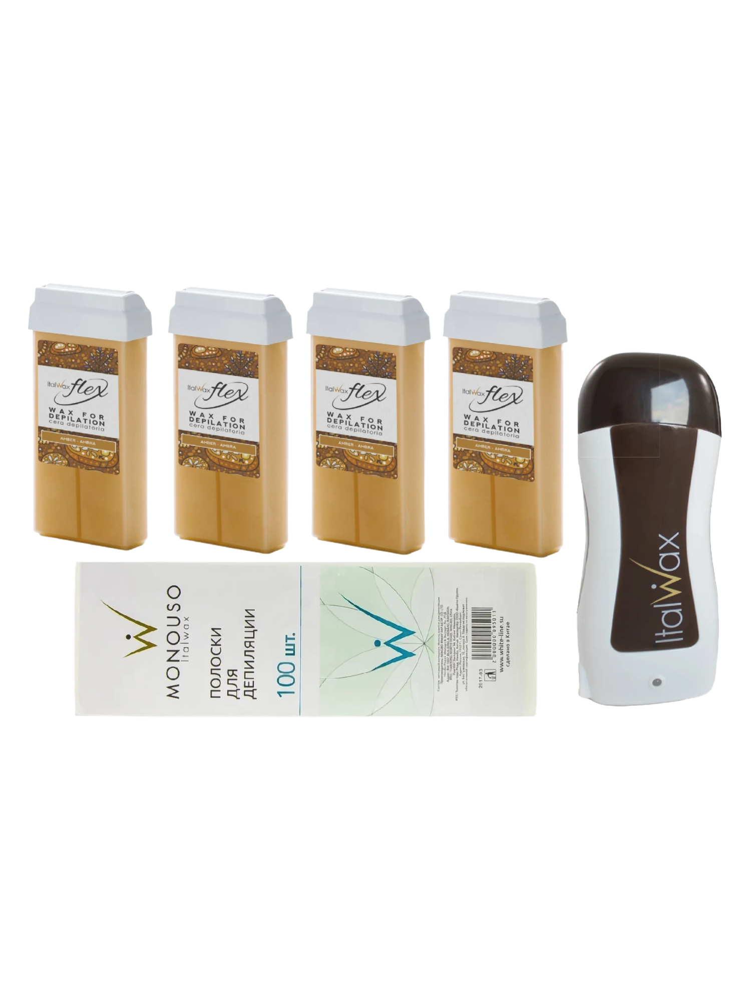 Набор для восковой депиляции Янтарь ITALWAX FLEX Amber, 4 картриджа+нагреватель+полоски