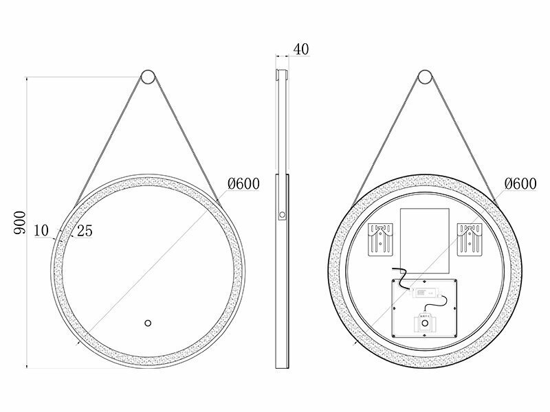Зеркало c подсветкой на ремне, круглое D - 60 см