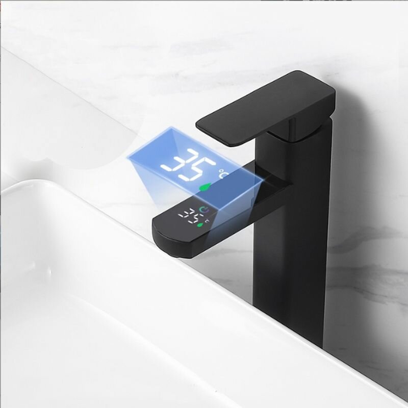 Смесители для раковины в ванной с цифровым дисплеем, черный