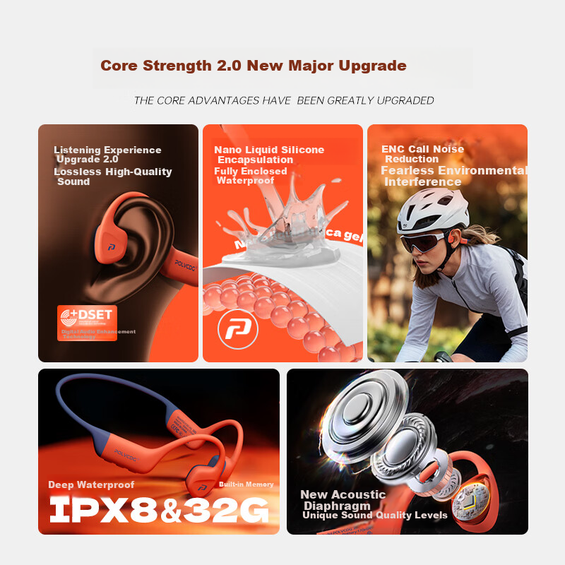 POLVCDG X16 Bone Conduction Bluetooth Headphones Open-Ear Wireless Sports Headphones Running Professional Swimming Headphones Fitness Cycling Non-In-Ear Waterproof Sweatproof Drop-Proof Ultra-Long Bat