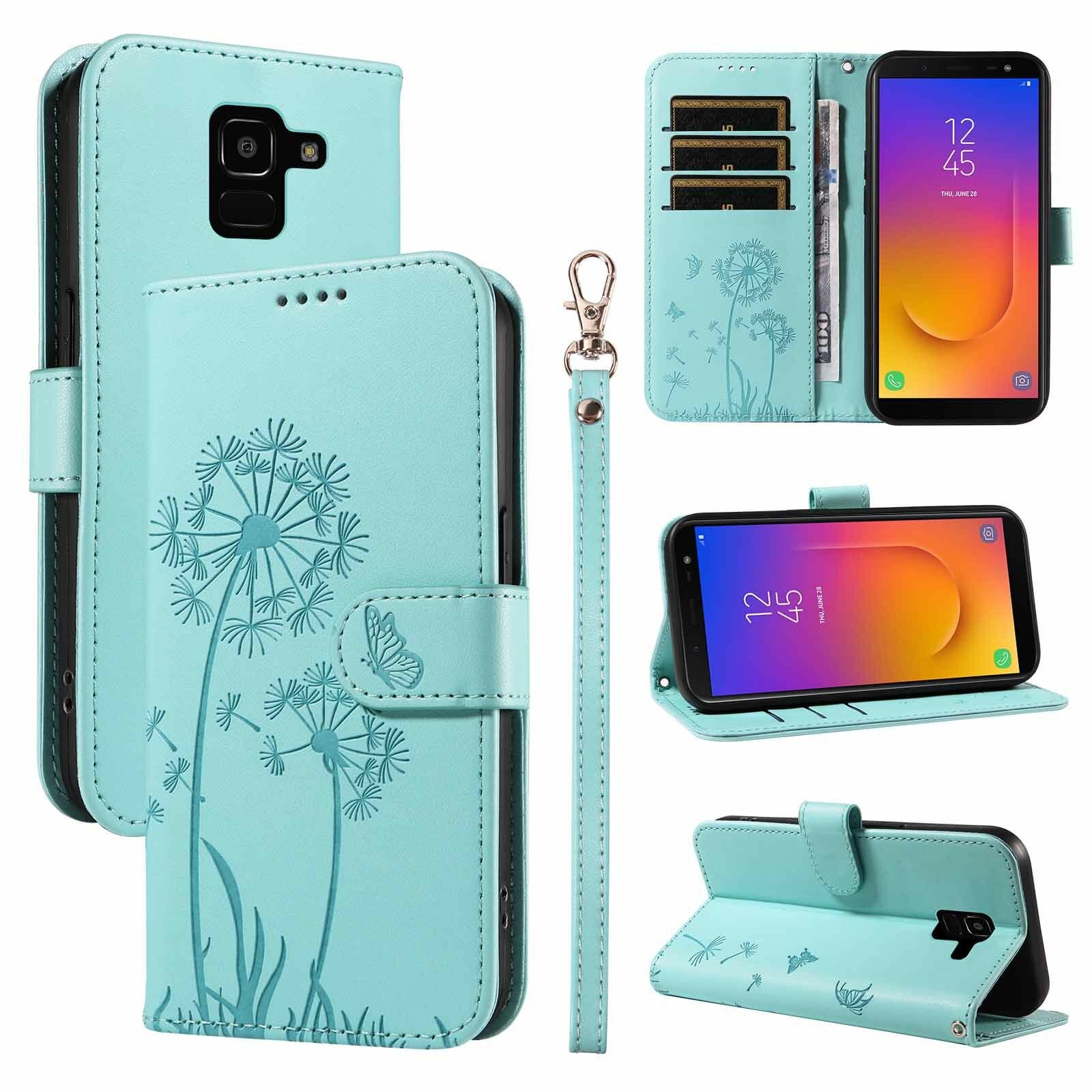 Кожаный чехол-книжка для Samsung Galaxy J6/J6 2018 (Самсунг Галакси Джей 6 2018), матовый кожаный принт, с магнитной застежкой, слотом для карт и ремешком на запястье