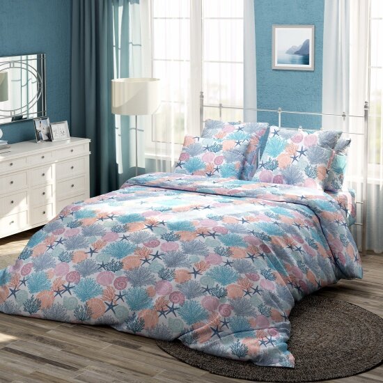 Семейный комплект постельного белья Самойловский Текстиль Бязь Кораллы с наволочками 50х70