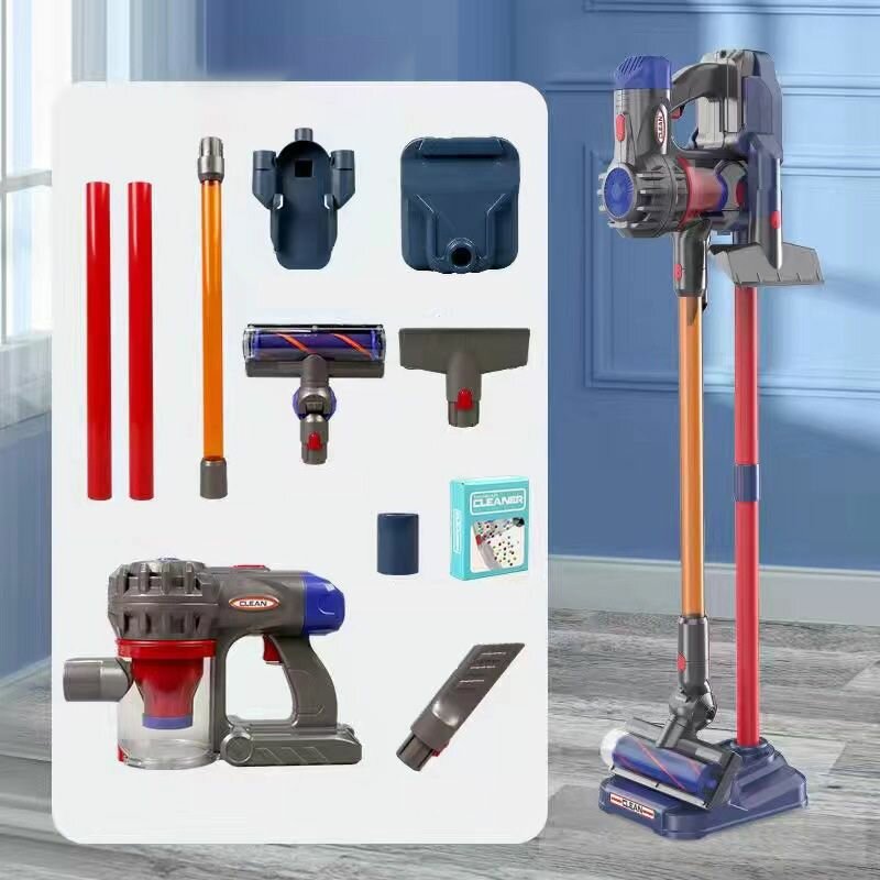 Детский пылесос, вертикальная парковка, контейнер для пыли, темно-синий，С тремя комплектами батарей