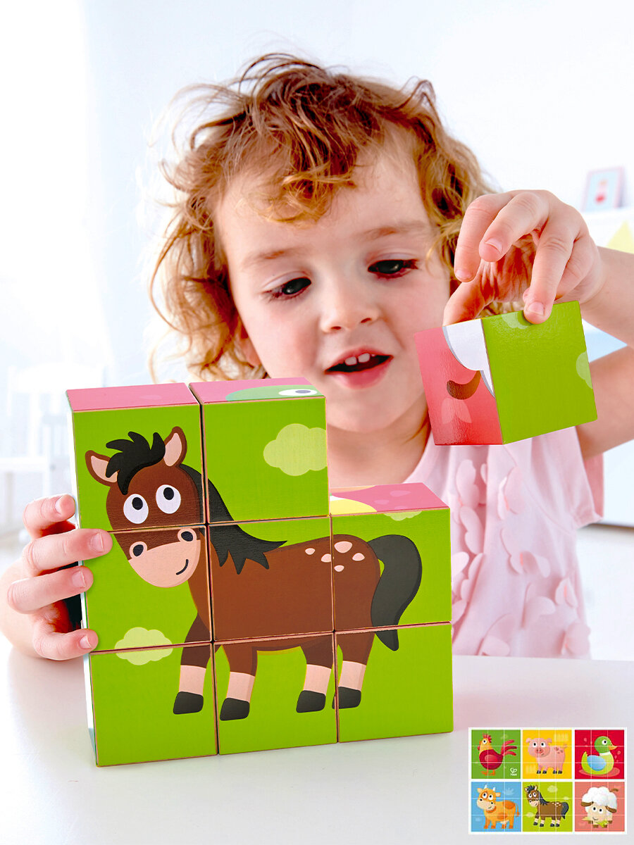 Детские деревянные кубики-головоломка Hape "Ферма", 6 вариантов картинок E1618_HP