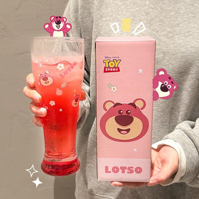 Стеклянный пивной бокал, Клубничный мишка, Lotso, Disney, фужер, розовый