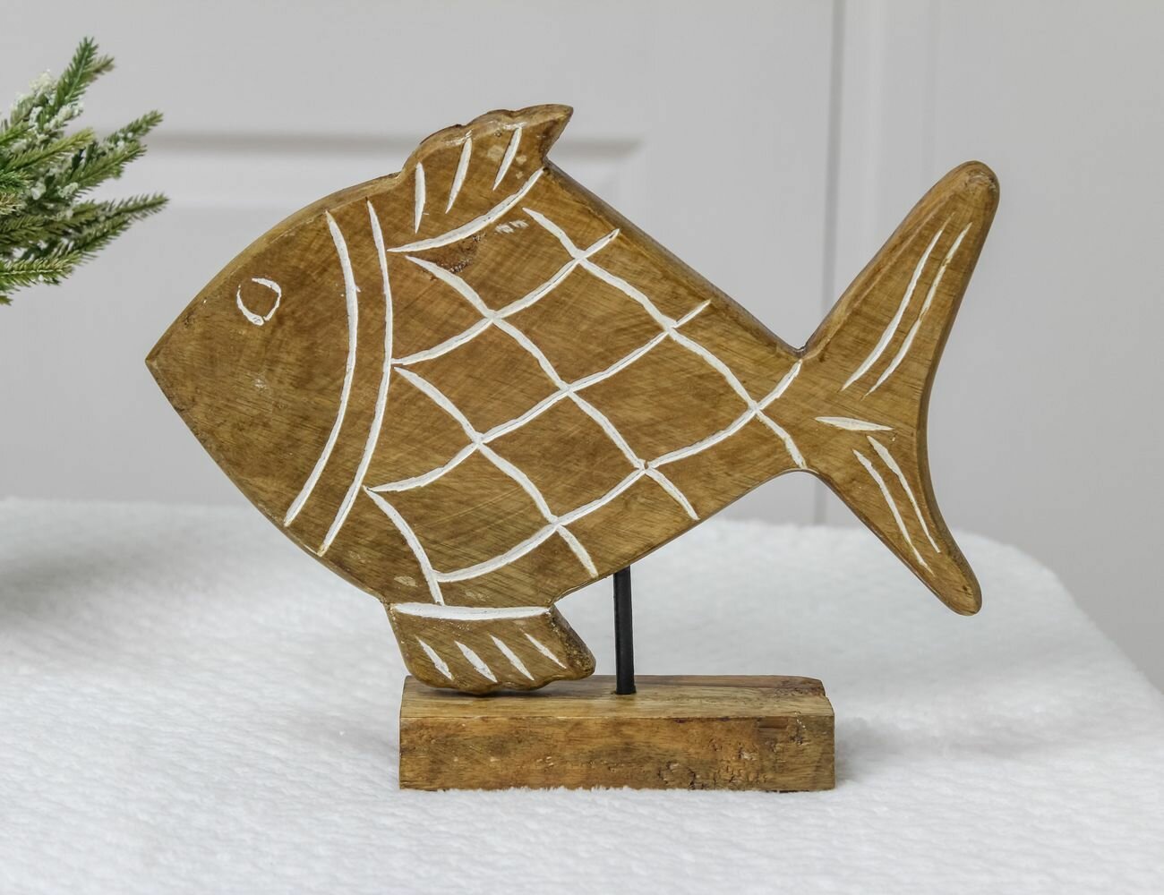 Декоративная фигура любознательная рыбка, древесина манго, 24 см, Koopman International A65005580