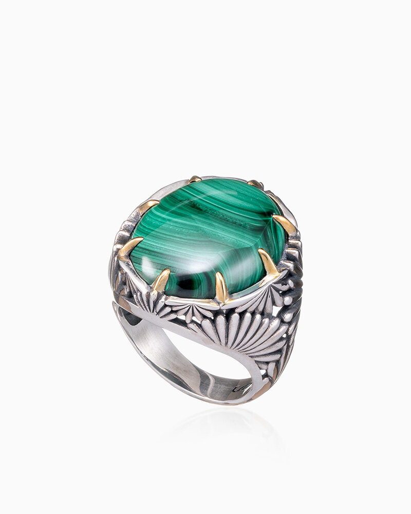 Кольцо, серебро, 925 проба, чернение, малахит