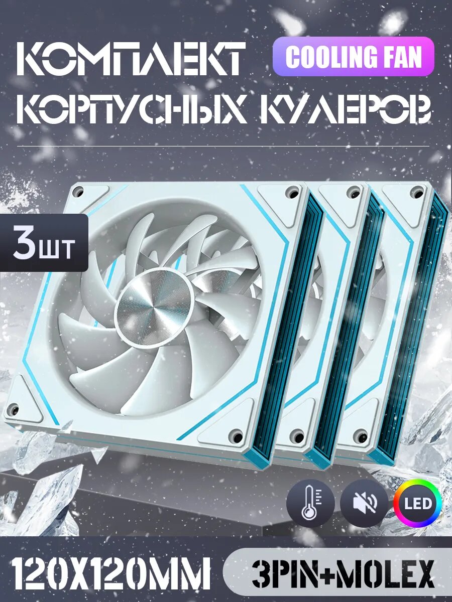 Вентилятор для пк 120 мм *3 шт，Вентилятор для корпуса компьютера 120х120мм с RGB подсветкой.