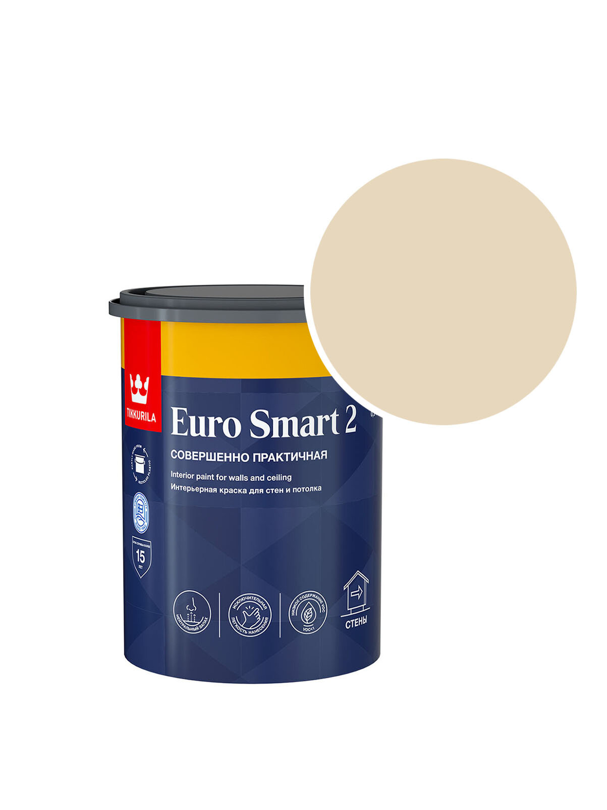 Краска интерьерная Tikkurila Euro Smart 2 RAL 1015 (Светлая слоновая кость - Light ivory) 0,9 л
