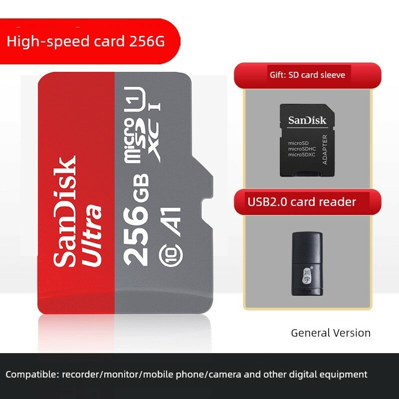 SanDisk A1 Class 256GB Высокоскоростная Микро SD карта с чтением, чехлом и коробкой для автомобильного DVR