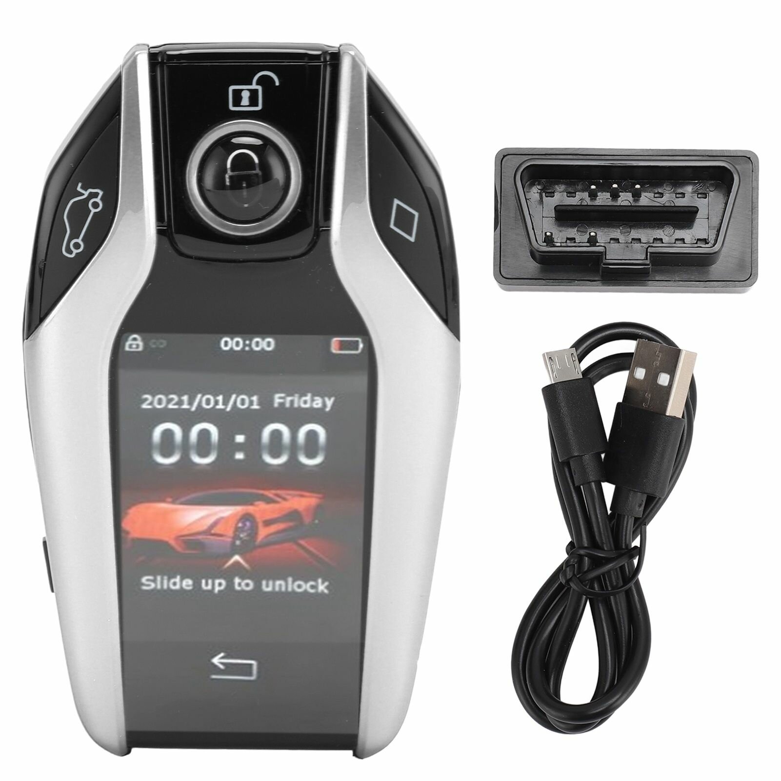 Автомобильный смарт-ключ без ключа, ЖК-дисплей, сенсорный экран, пульт дистанционного управления, анти-потерянный брелок для ключей для автомобиля, серебристый с одной кнопки