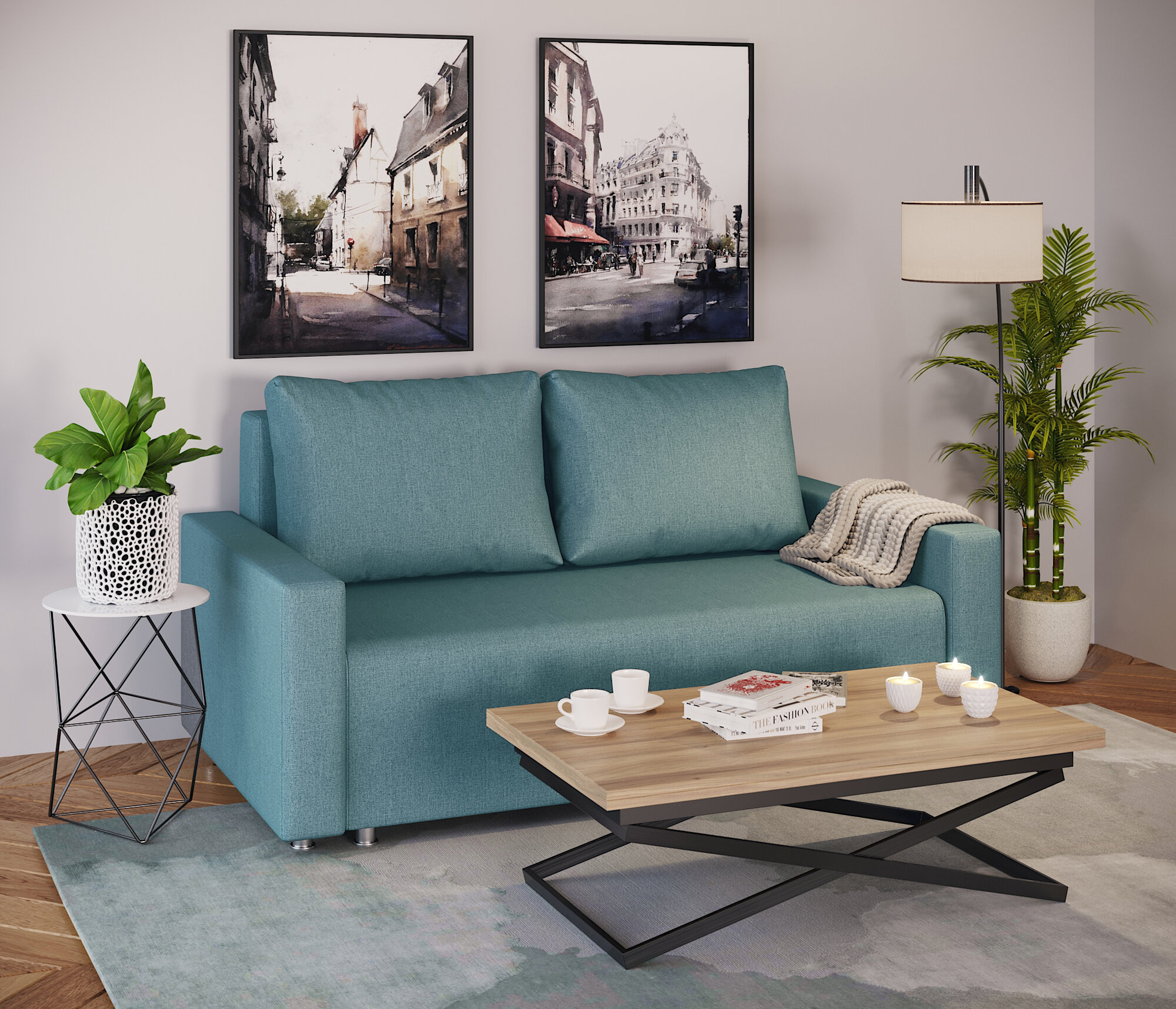 Диван Олимп, еврокнижка, рогожка саванна плюс минт, ППУ