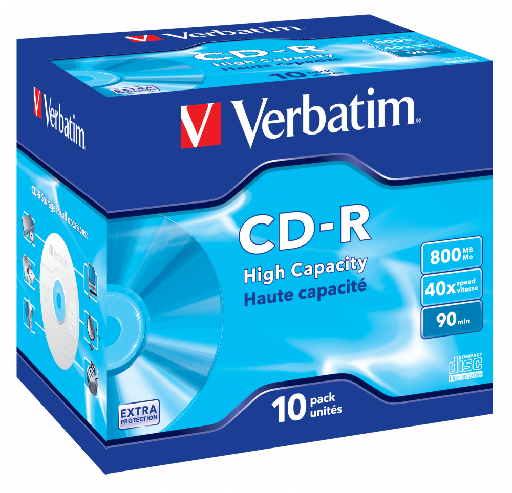 Диск оптический Verbatim CD-R 40x 800MB Extra Protection высокой емкости, Jewel Case, 10 шт.