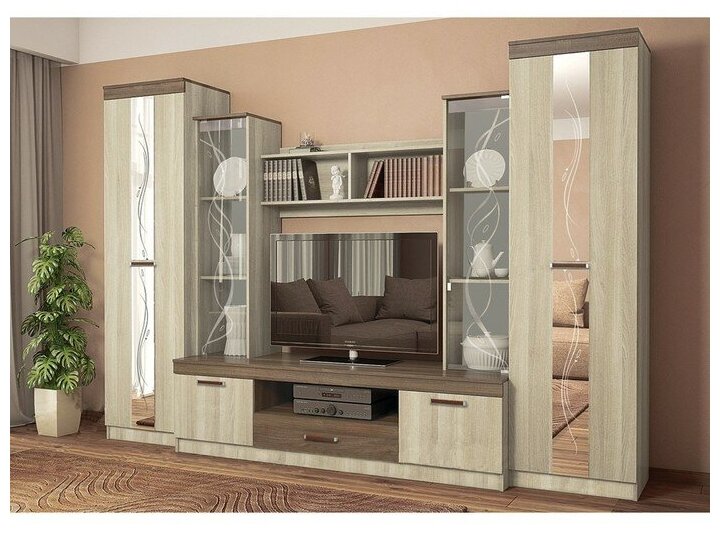 Гостиная «Атлантида 2», 2020×2900×540 мм, цвет ясень шимо тёмный/светлый