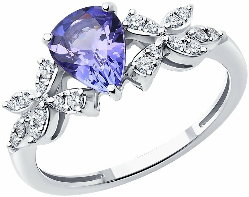 Кольцо, белое золото, 585 проба, танзанит, бриллиант