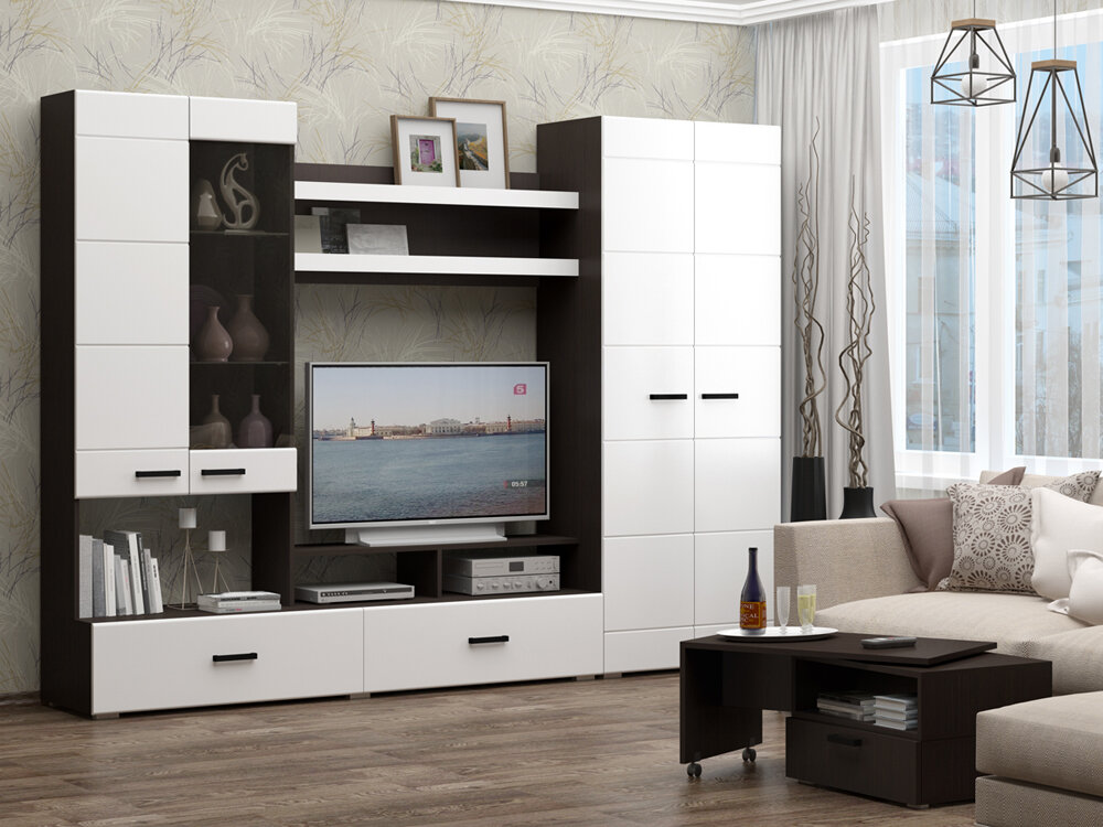 Гостиная Гамма-17 МДФ белый глянец/венге (Регион 058)