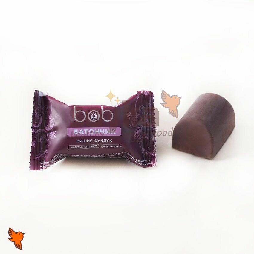 Батончик неглазированный низкоуглеводный с вишней и фундуком без сахара Bob, 25г