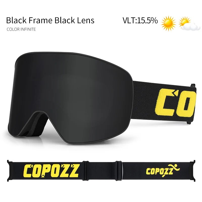 COPOZZ Профессиональные лыжные очки для взрослых Черный, black black lens