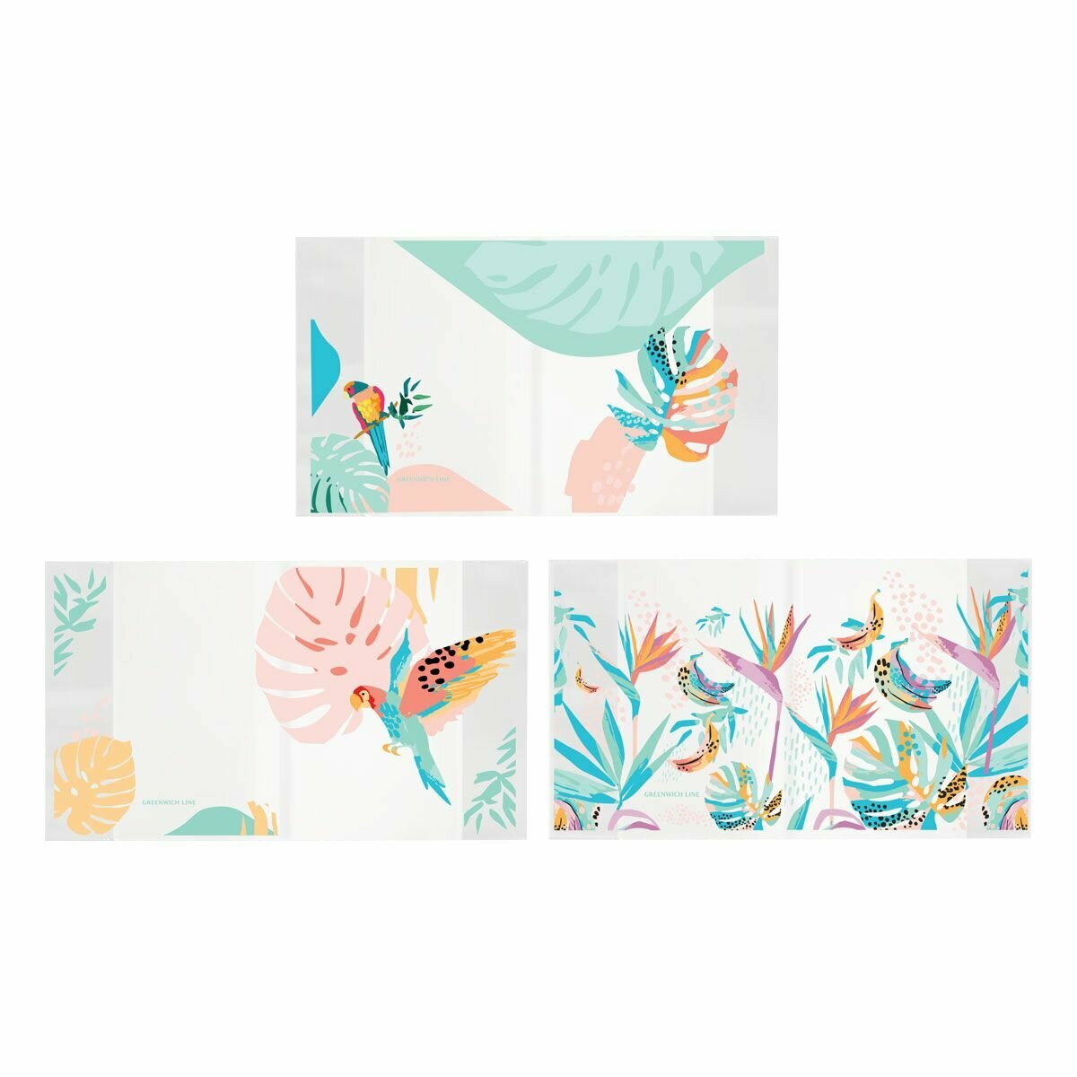 5 шт. Набор обложек (3шт.) 210*350 для дневников и тетрадей в мягком переплете, Greenwich Line, ПВХ 180мкм, "Tropics"