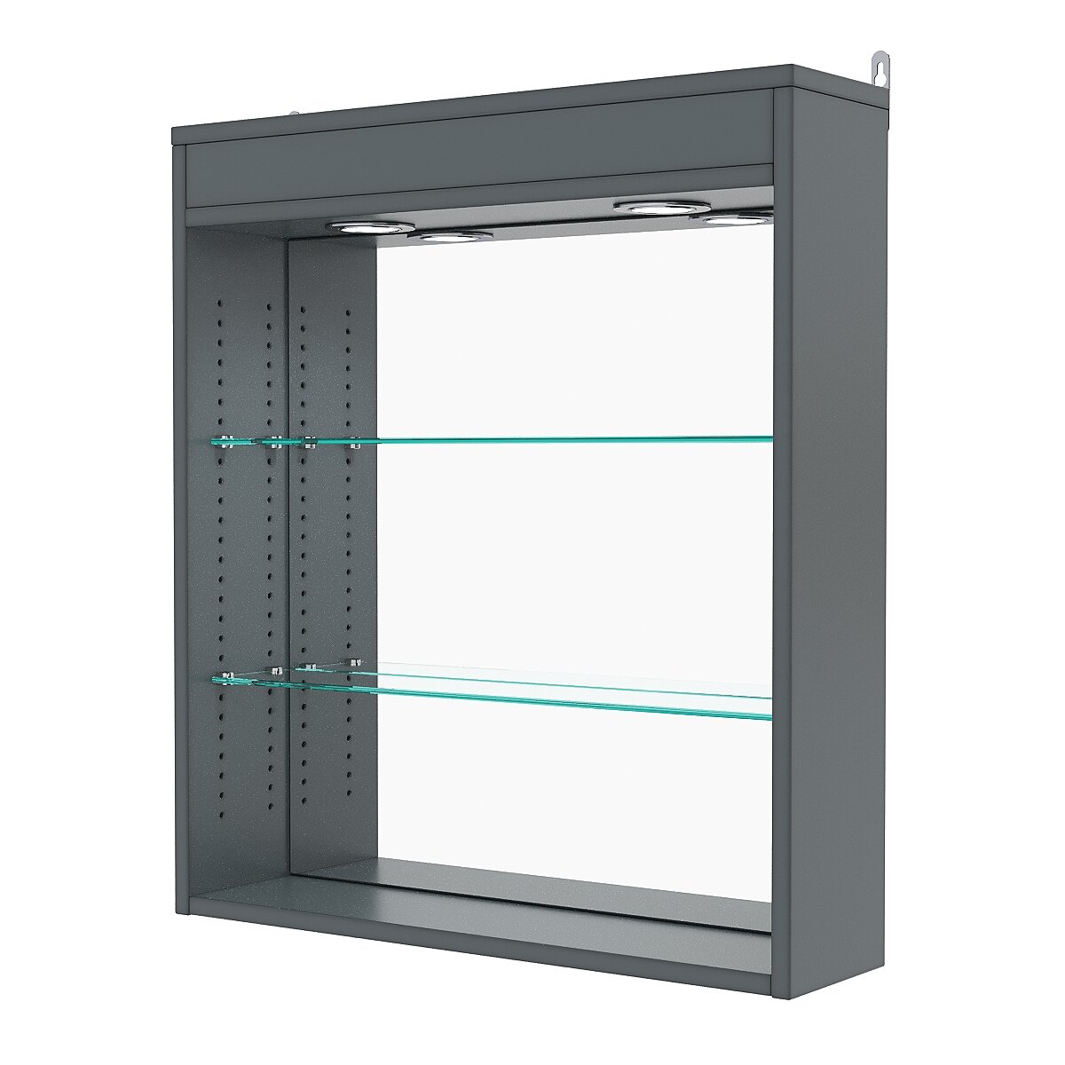 Витрина настенная с регулировочными полками №1-4Г-РЕГ с зеркалом и с подсветкой, Темно-Серый