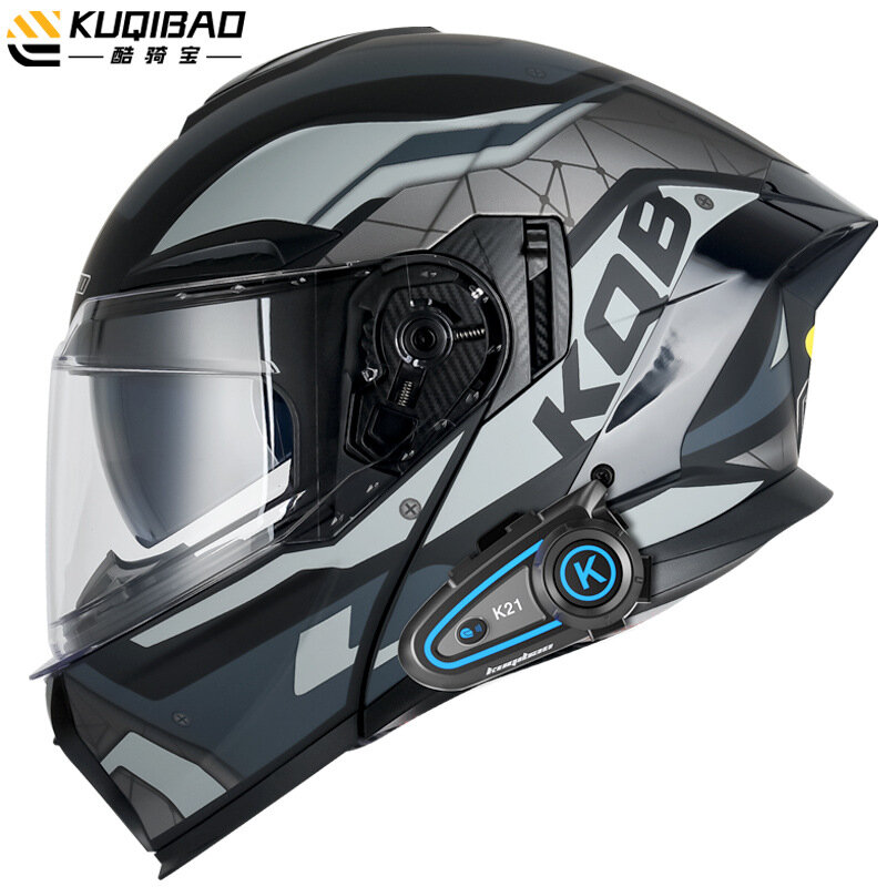 Шлем Chibao K21, 2 линзы, Bluetooth, матовый черный, серый