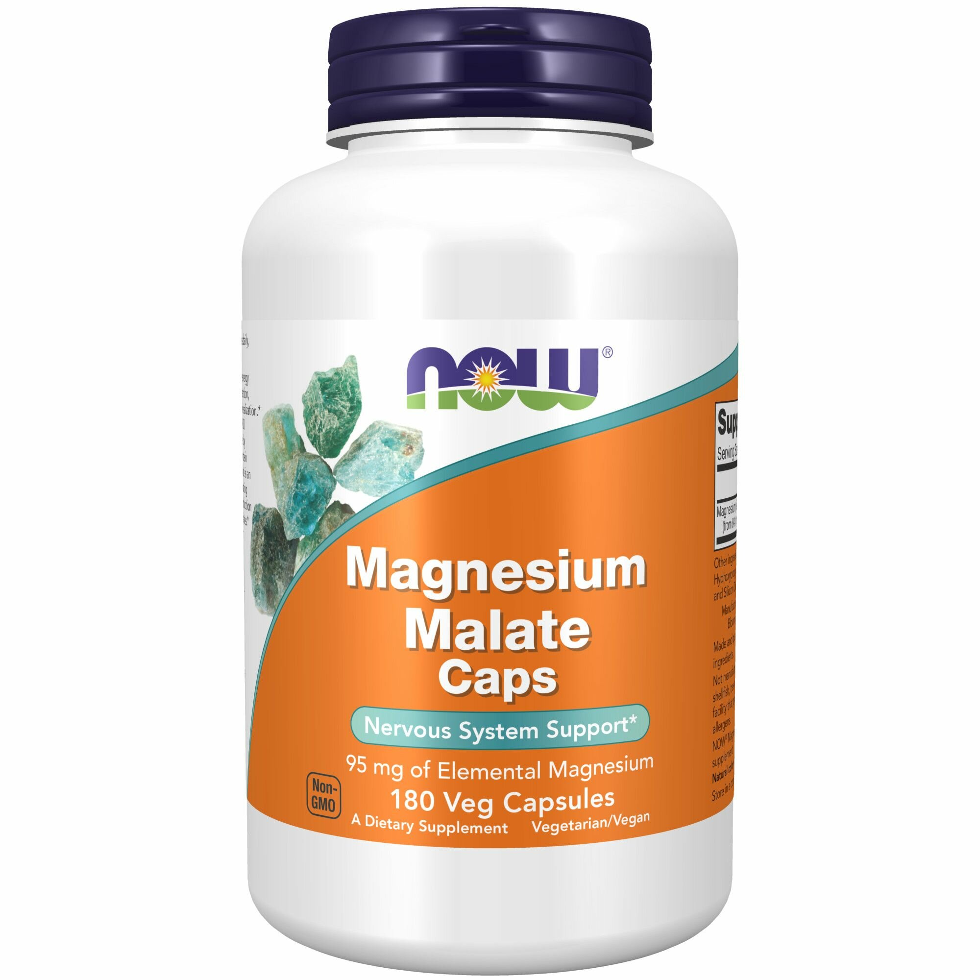 NOW Magnesium Malate, магний малат, 95 мг, здоровье мышц, нервной системы и костей, 180 капсул