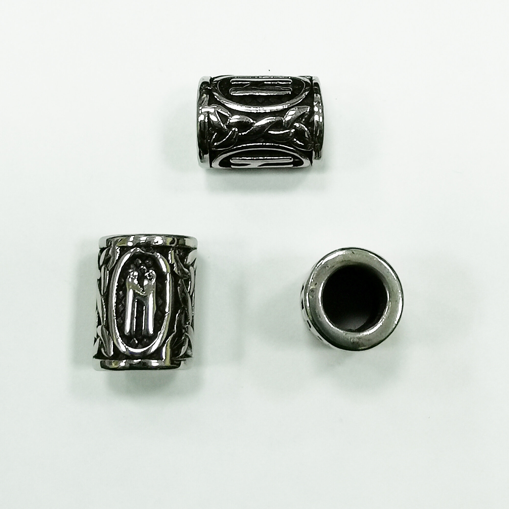 Бусина металлическая, 13х10мм, Руна Хагалаз, базовый материал - нержавеющая сталь, без покрытия, с чернением, 1 шт.