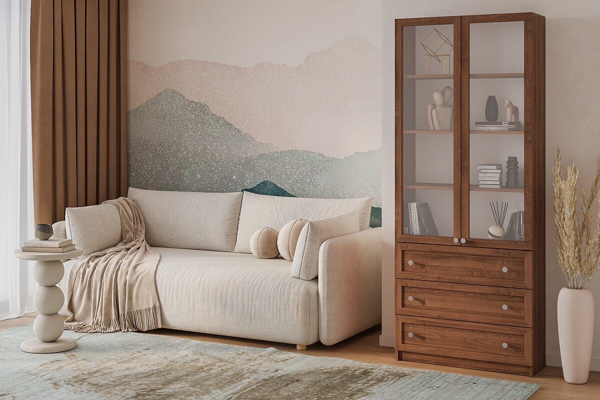 Шкаф книжный стеллаж Билли Billy по мотивам Икея Ikea - 39 Дуб Орех Экко 80x30x202 двухдверный с 3 ящиками