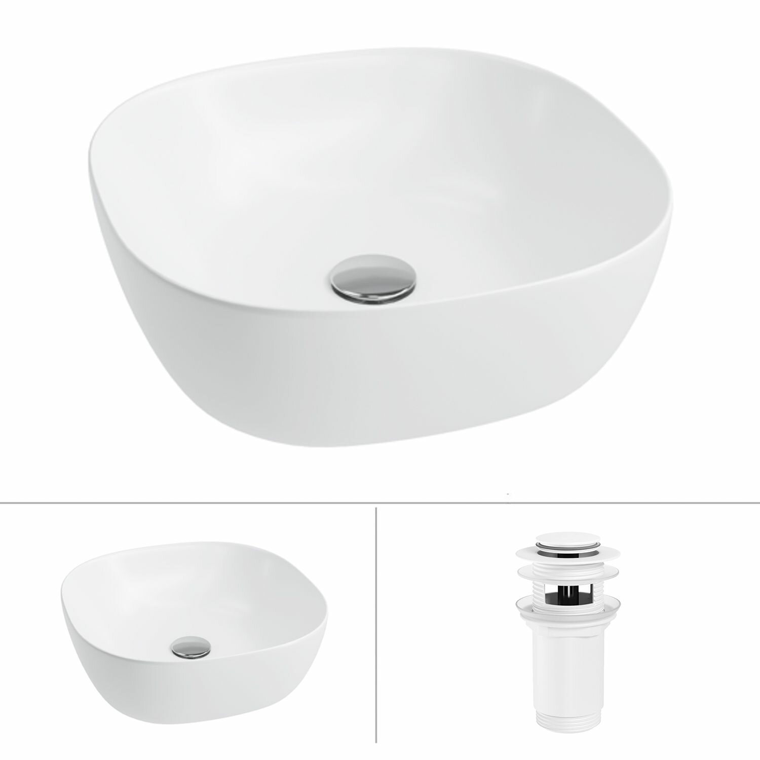 Накладная раковина для ванной Helmken 49641000 комплект 2 в 1: раковина, донный клапан click-clack белый