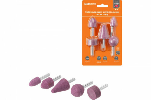 Набор шарошек шлифовальных Tdm Electric абразивных, d 6 мм, L 45-60 мм, оксид алюминия, 5 шт, "Рубин", SQ1097-0505