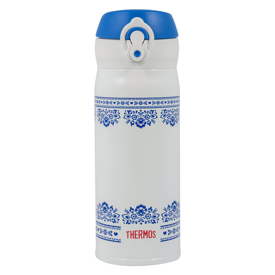 Термокружка Thermos JNL-402-BLWH, 400мл, сталь нержавеющая, белая с узором, п/к (319562)