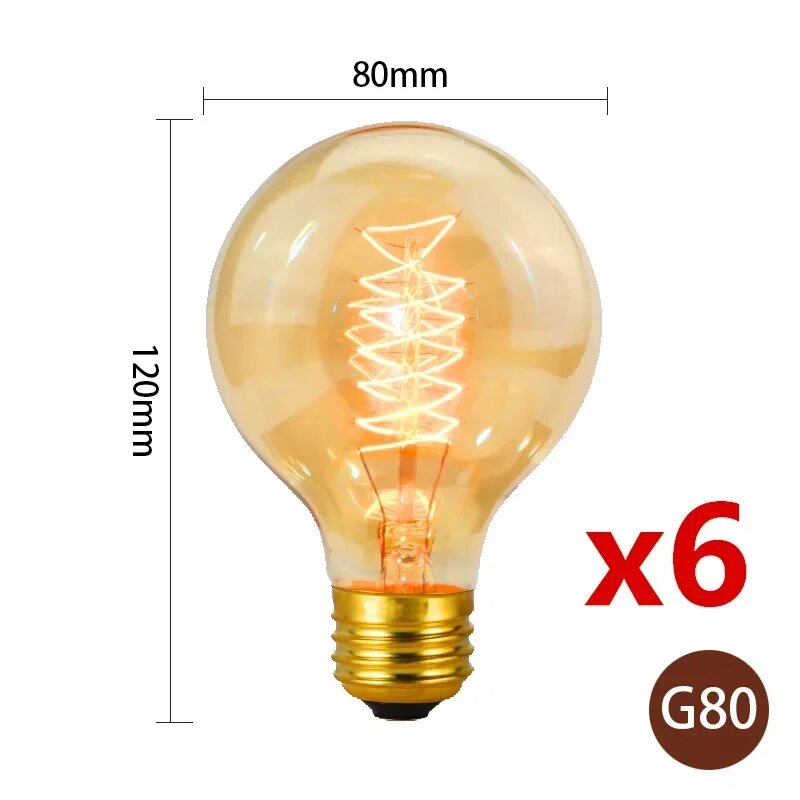 Лампы Эдисона G80 spiral, 40 Вт, E27, 6 шт.