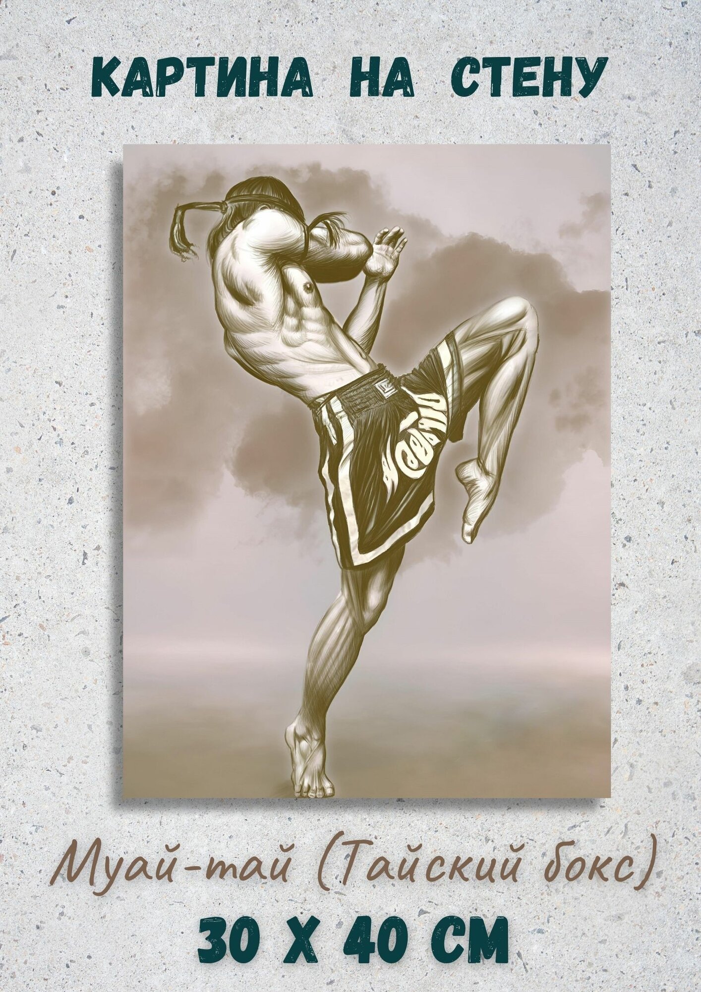 Картина 40х30 на холсте "Боевые искусства Муай-тай (Тайский бокс)"