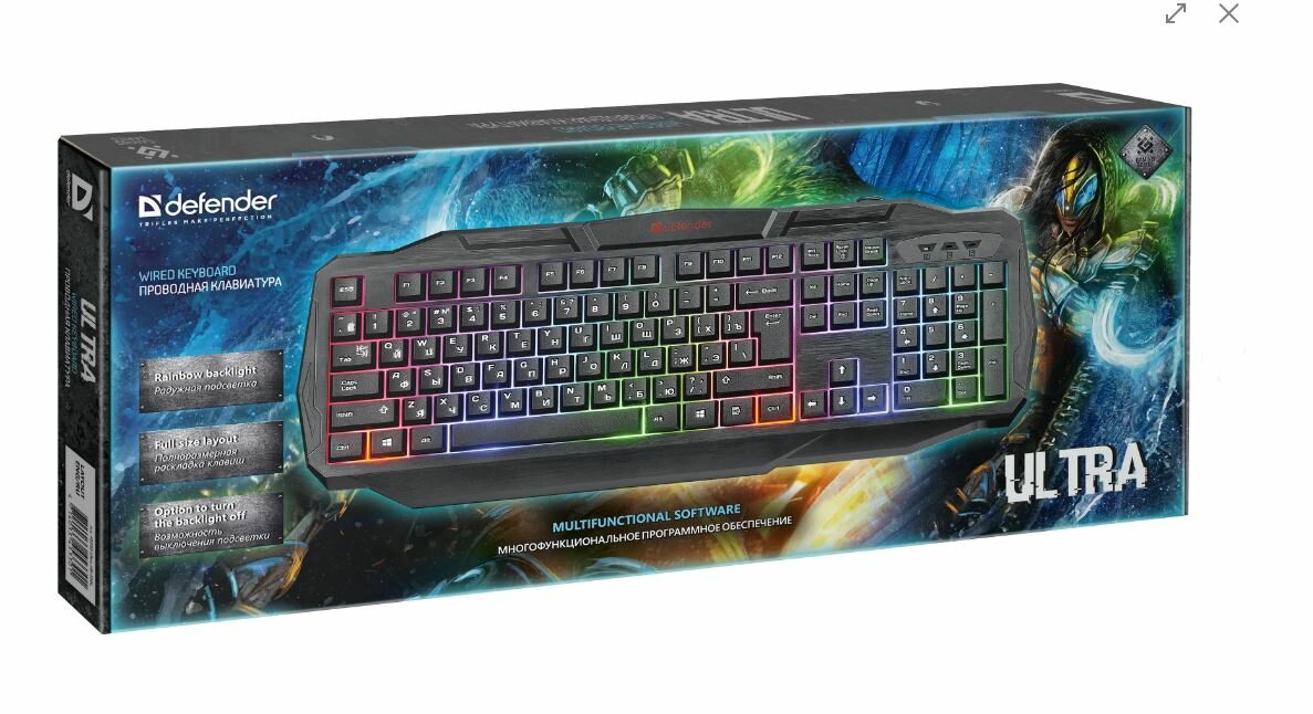 Клавиатура Defender Ultra HB-330L RU, черный, радужная подсветка, возможность выключения подсветки