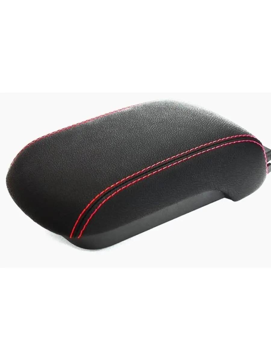 Чехол подлокотника, экокожа, для Mitsubishi Lancer 10, 19х17 см, черный с красной строчкой AADcar