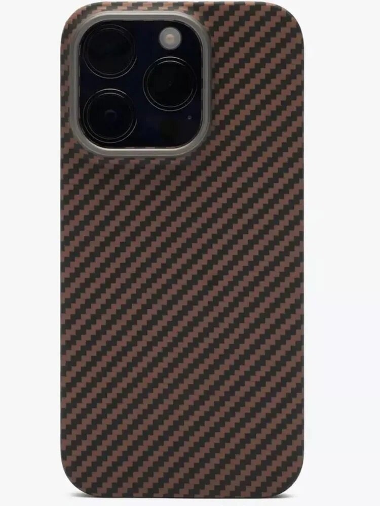 Чехол KZDOO Keivlar для iPhone 16 Pro / Противоударный кевларовый чехол айфона 16 Про / Карбон / Черно-Коричневый