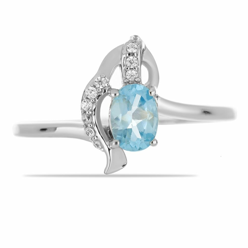 Кольцо, серебро, 925 проба, родирование, фианит, топаз