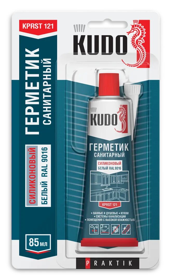 Герметик силиконовый Kudo Praktik санитарный уксусный белый тюбик 85 мл