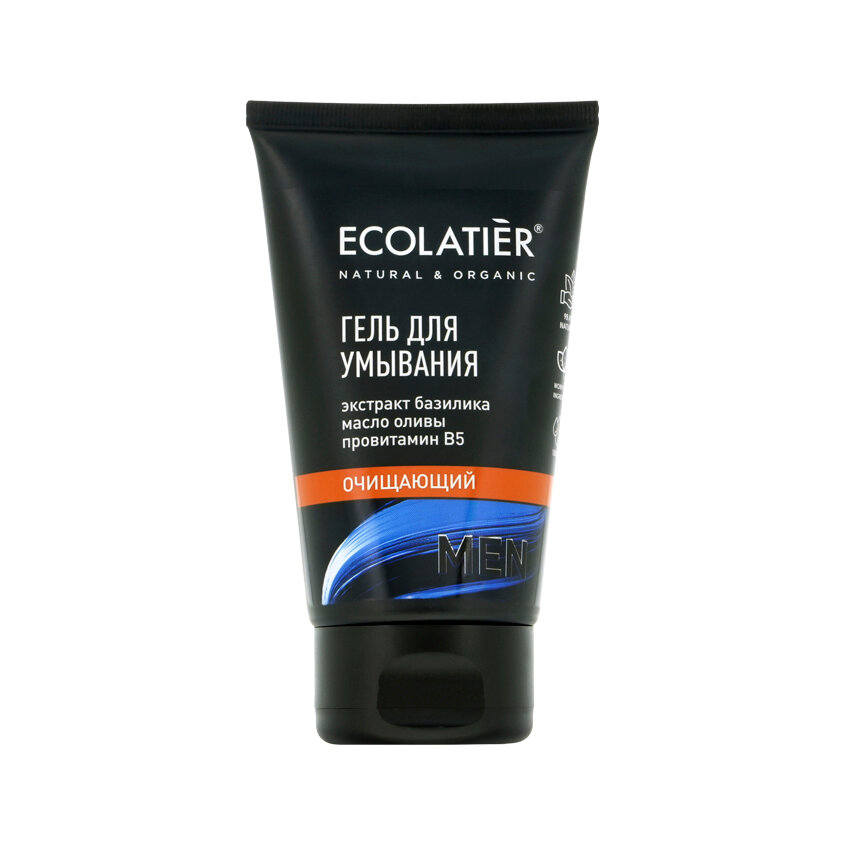 Гель для умывания ECOLATIER MEN очищающий с экстрактом базилика, маслом оливы и провитамином В5 150 мл