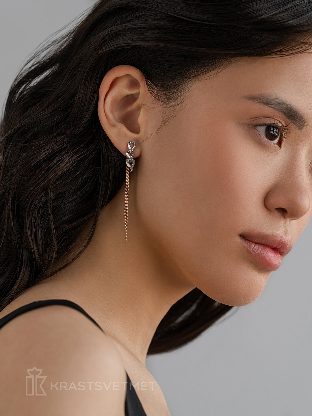 Серьги пусеты, цепочки, серебро, 925 проба, родирование