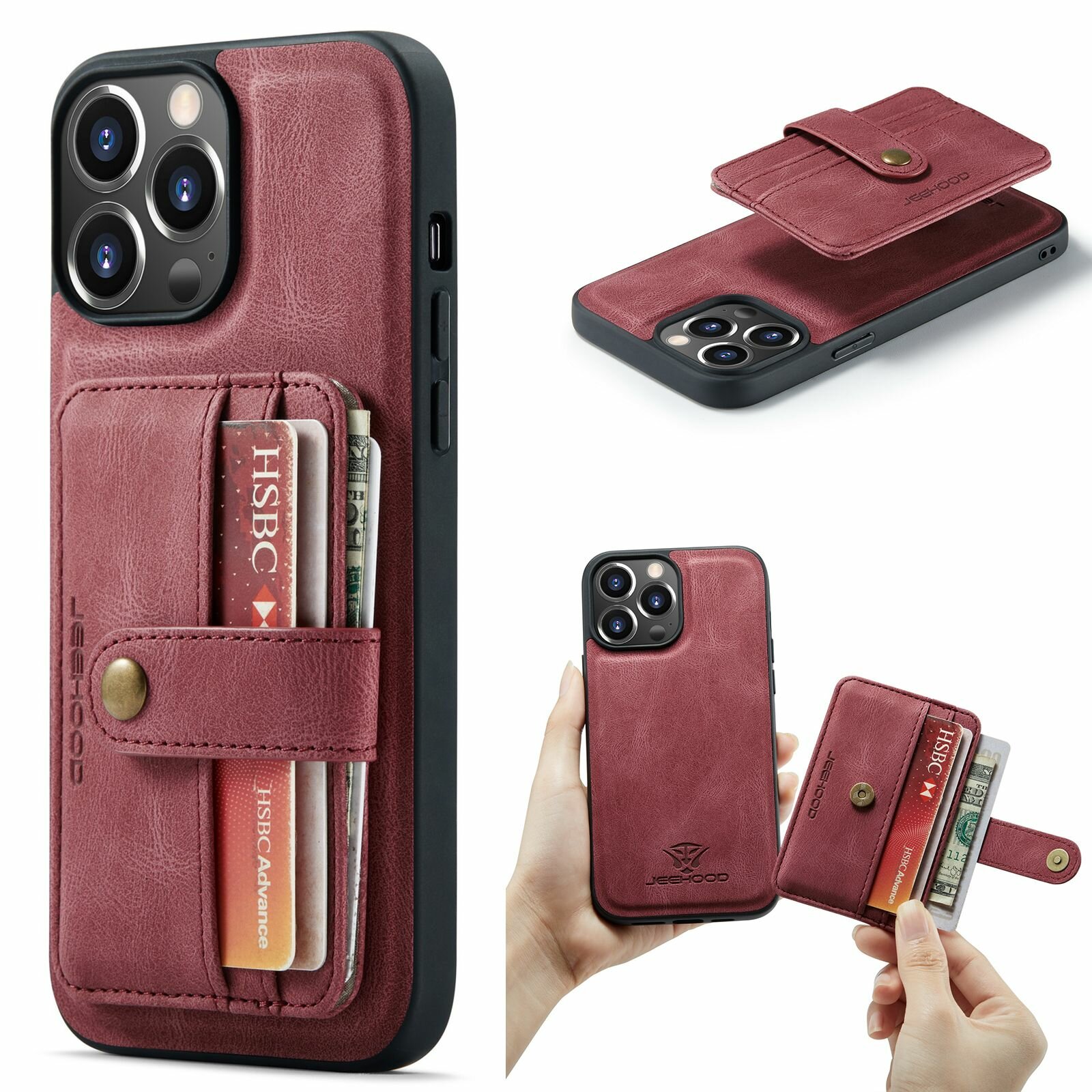 JEEHOOD Кожаный деловой чехол для Apple iPhone 12/ iPhone 12 Pro (Айфон 12/ Айфон 12 Про), с блокировкой RFID и магнитной застежкой, держателем для карт и карманом