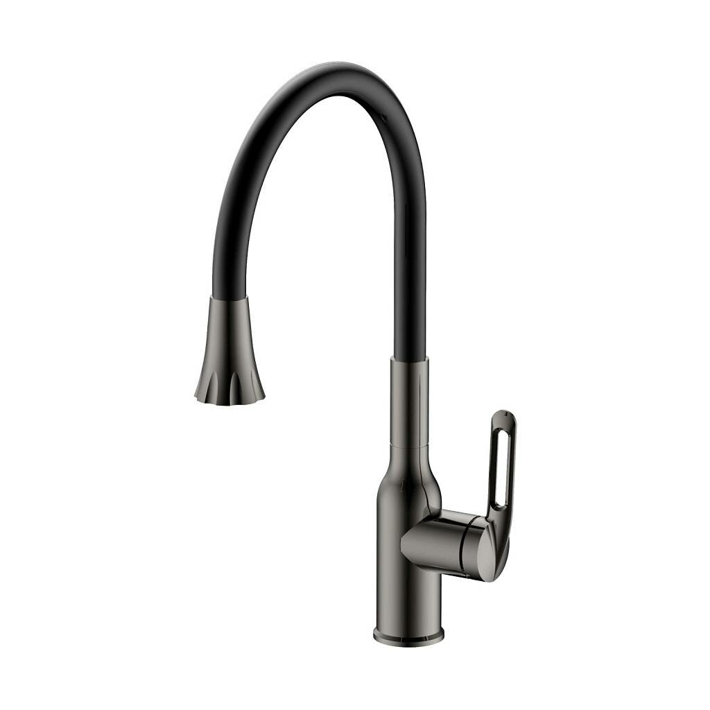 Смеситель для кухни с гибким изливом и режимом душ Haiba HB42830-3, оружейная сталь