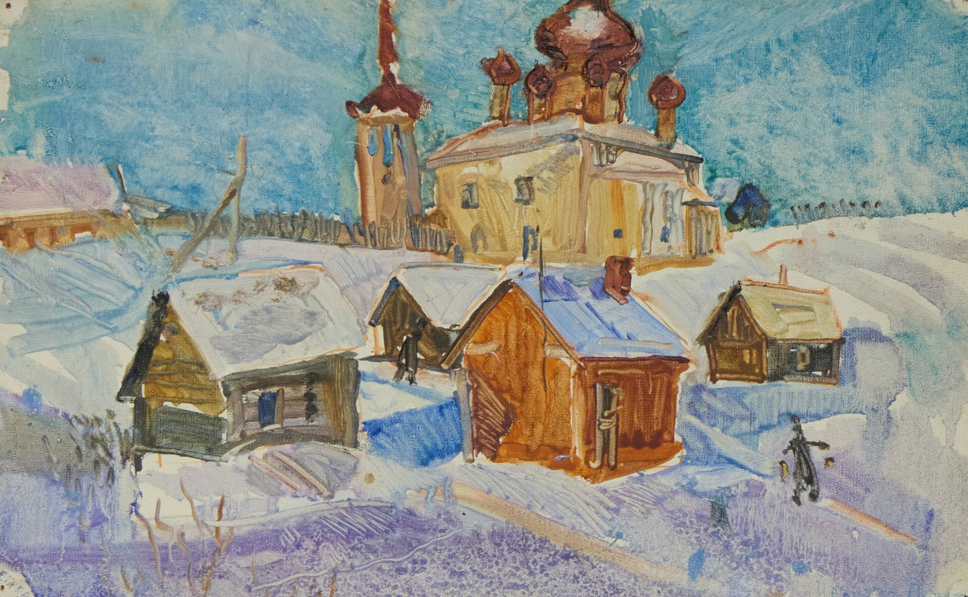 Зима, Александр Петров, Реализм, Картон, Масло