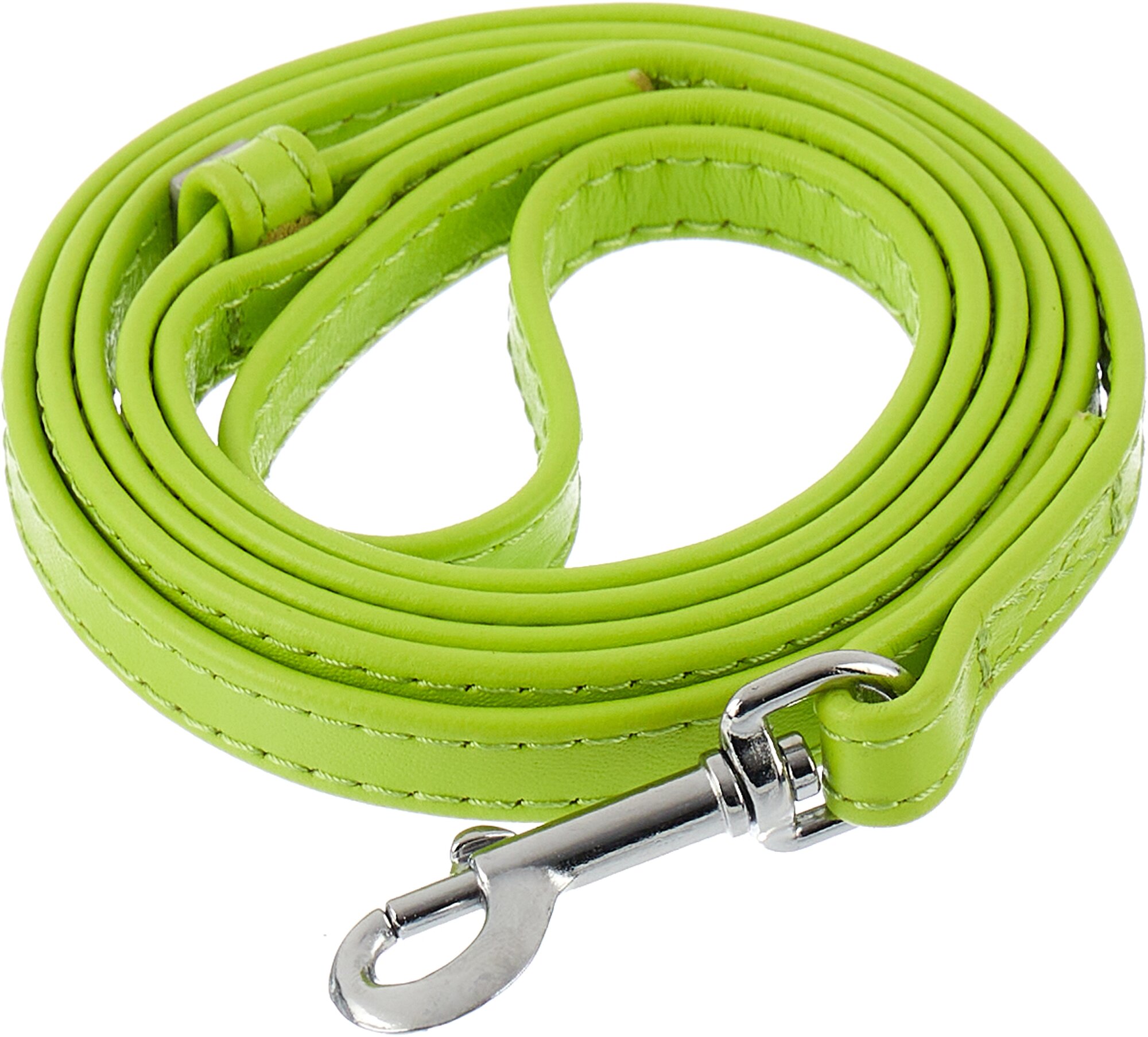 CoLLaR Glamour Поводок кожаный, двойной прошитый без украшений, 122смх12мм, зеленый