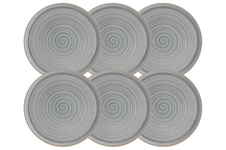 Набор 6 тарелок обеденных, 27 см, керамика, серая, Спираль, Dallas (Home&Style)