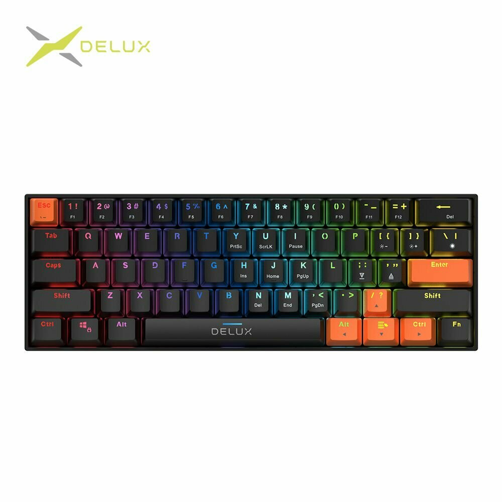 Игровая клавиатура механическая, DELUX KM36, RGB 60% 61, Outemu Red, Английская клавиатура, черный