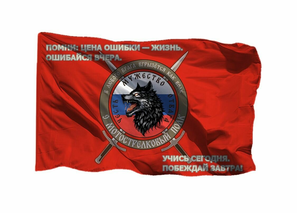 Флаг Балтийские волки 2 мсб 9 мсп на красном фоне, 90х135 см на сетке для улицы, для флагштока